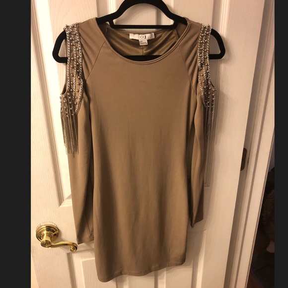 Forever 21 | Tops | Tan Shoulderless Dress With Beading | Poshmark